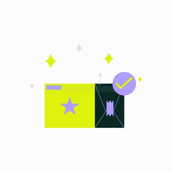 Envelope with Star and Checkmark in Flat Vector Illustration ...
