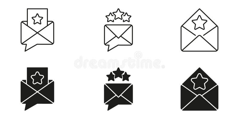 Envelope with Star Icon Set. Email Notification, Message Alert, and ...