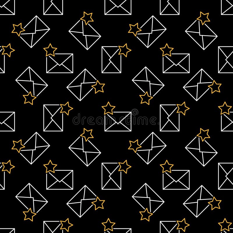 Envelope with Star Vector Thin Line Dark Seamless Pattern Stock ...