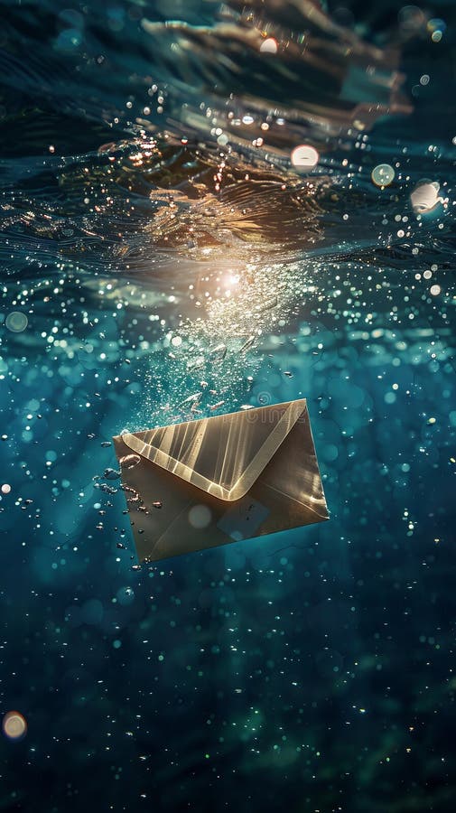 Envelope Submerged Underwater with Sunlight and Water Bubbles Stock ...