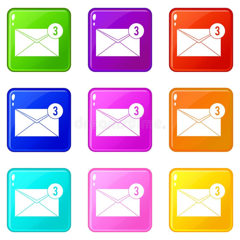 Envelope with Three Messages Icons 9 Set Stock Vector - Illustration of ...