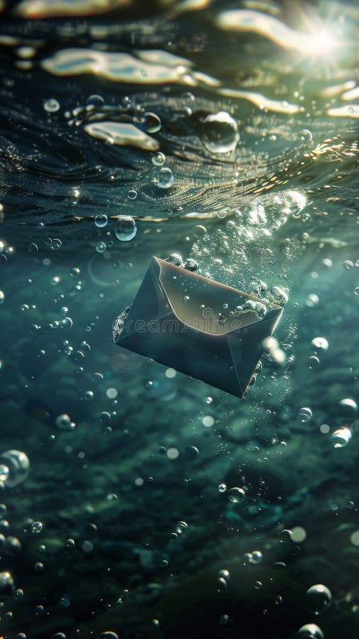 Envelope Underwater with Bubbles and Sun Rays, Surreal Concept Stock ...