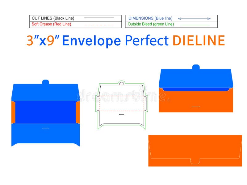 Envelope Wedding Invitation Template Design 3x9 Inch Die Line Template ...