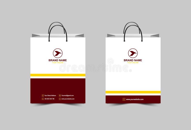 Shopping Bag Paper Bag Template Maroon and Yellow Design Packaging ...
