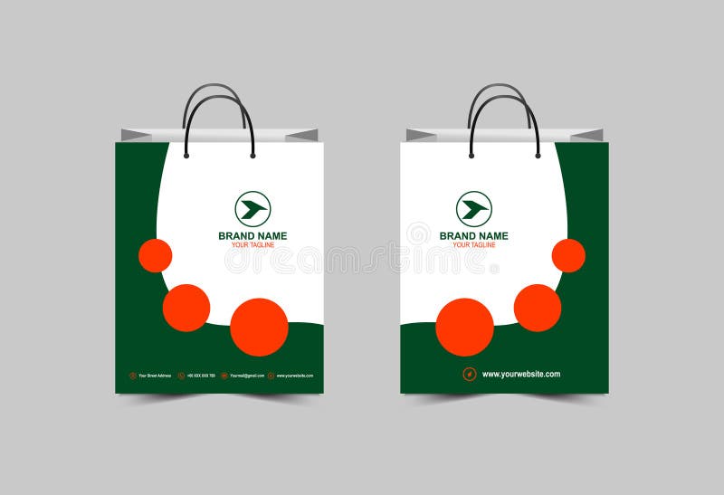 Shopping Bag Paper Bag Template Green and Orange Design Packaging Stock ...