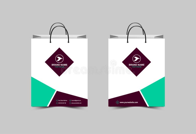 Paper Bag Template Design Purple and Cyan Packaging Shopping Bag Stock ...