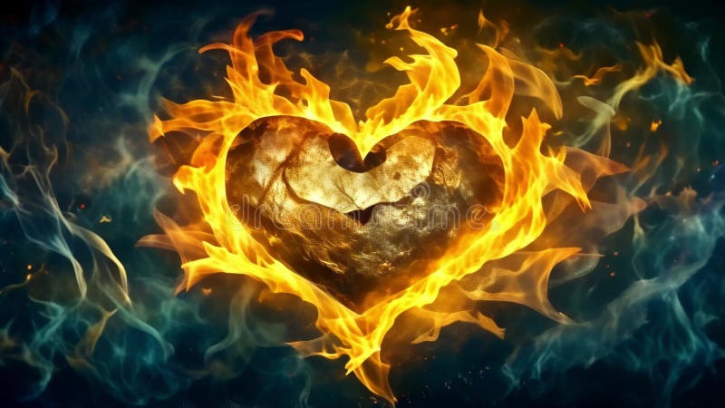 Enveloped in Darkness, a Heart is Consumed by Flames, Forming a ...