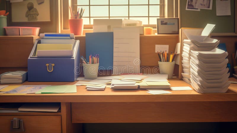 Envelopes desk with mail stock illustration. Illustration of neat ...