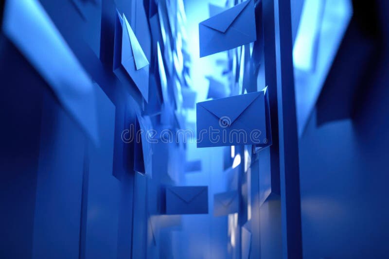 Envelopes Float in a Blue Abstract Space, Communication Concept ...