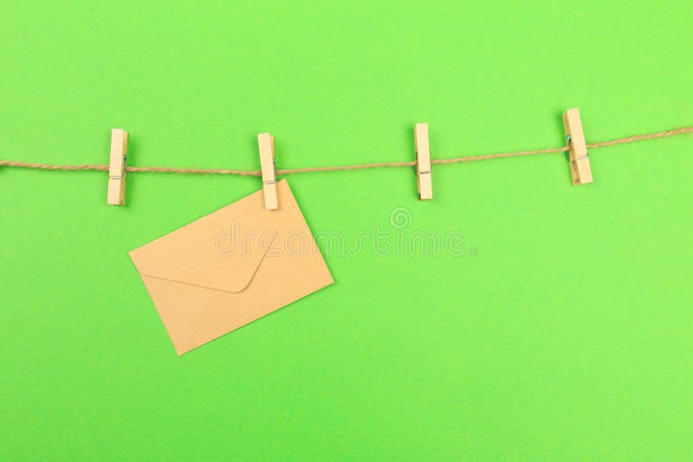 Envelopes Hanging on a Clothesline with Green Background - Image Stock ...
