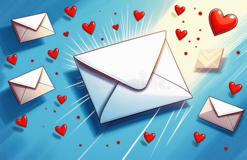 Envelopes and Hearts on a Blue Background. AI Generation Stock Image ...