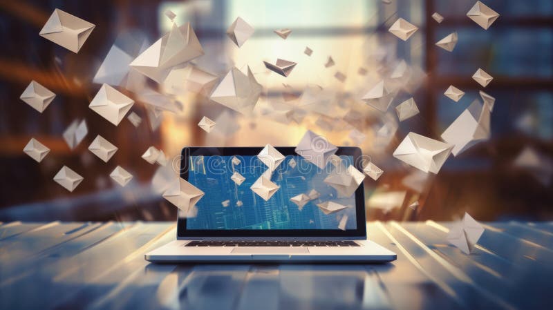 Envelopes with Letters Fly Out of the Laptop Screen Stock Illustration ...