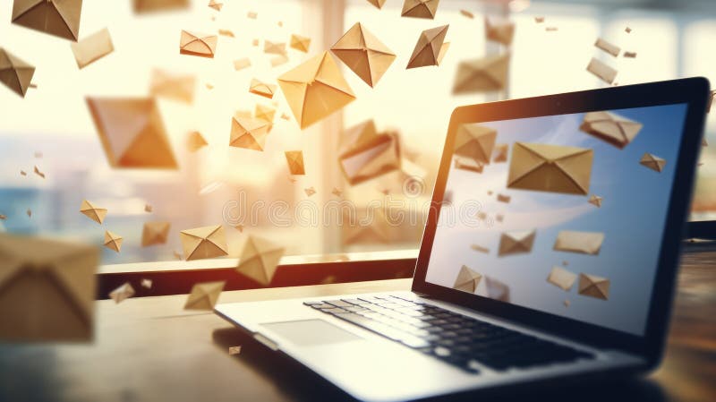 Envelopes with Letters Fly Out of the Laptop Screen Stock Photo - Image ...
