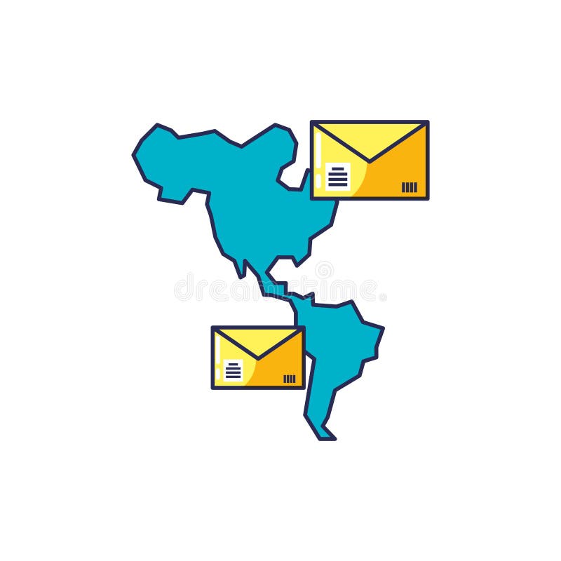 Envelopes Mail with American Continent Map Stock Illustration ...