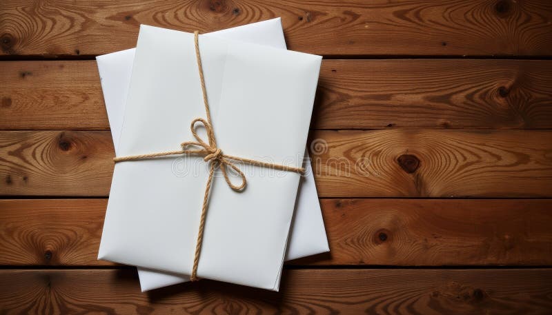 Envelopes Tied with String on Wooden Table, Rustic Mockup Stock Image ...