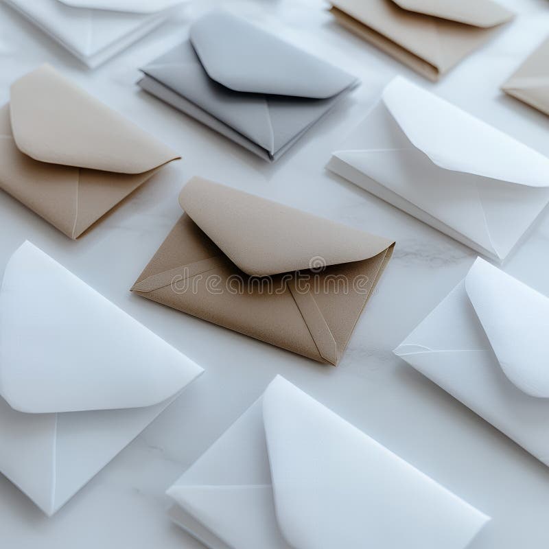 Envelopes of Various Colors Lay Flat on a White Surface Stock ...