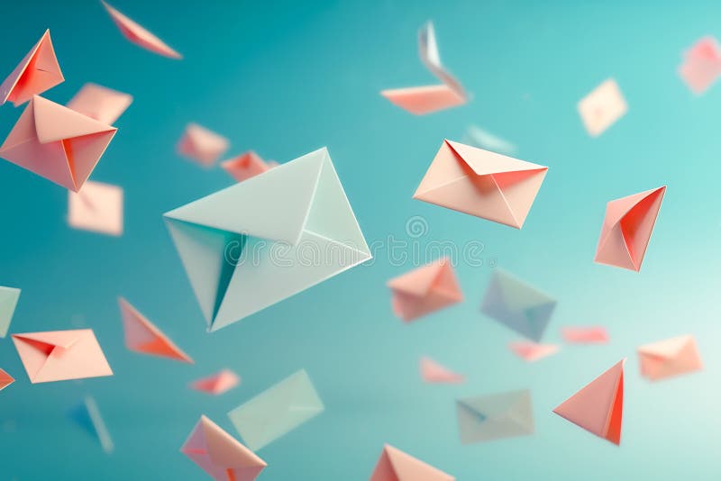 Envelopes White and Pink Falling on Blue Background Stock Photo - Image ...
