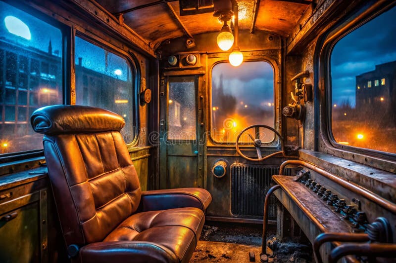 Enveloping Gloom a Vintage Train Engine Cab Interior Captivating LowLight Photography Stock ...
