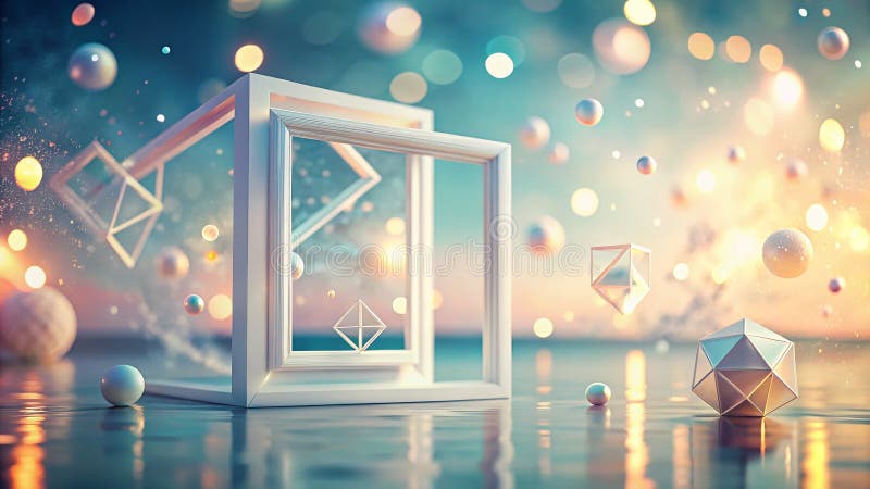Enveloping White Frame Abstract Art Floating Geometric Shapes and Light ...