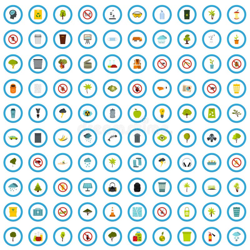 100 Environment Analysis Icons Set, Flat Style Stock Vector ...