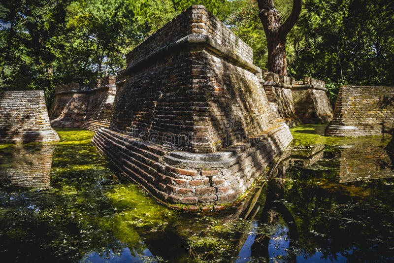 Environment, Building in Ruins on a Green Swamp with Water Stock Image ...