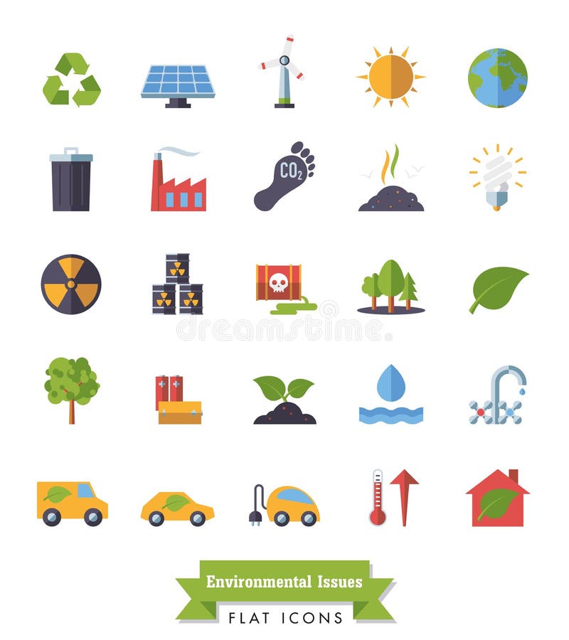 Environment and Climate Flat Design Icons Set Stock Vector ...