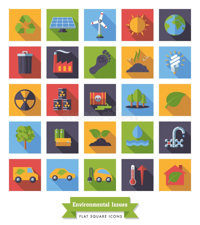 Environment and Climate Flat Design Icons Set Stock Vector ...