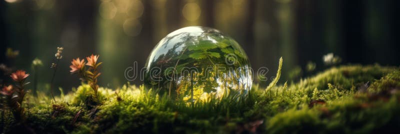 Environment Concept, a Crystal Ball Lies on a Moss in the Forest, Stock ...