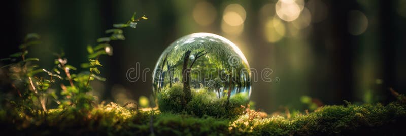 Environment Concept, a Crystal Ball Lies on a Moss in the Forest, Stock ...
