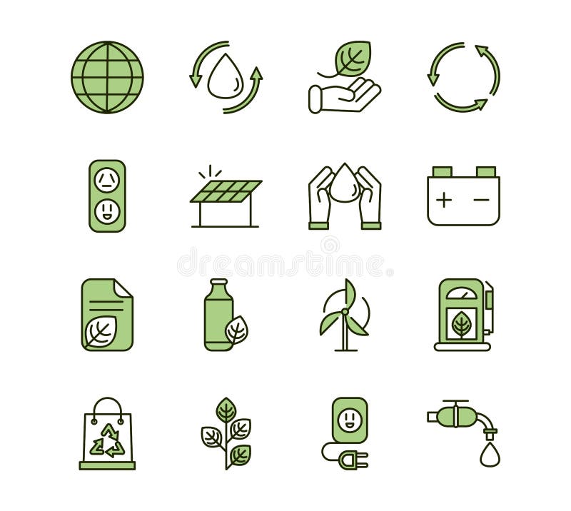 Environment Ecology Icons Collection Line and Fill Stock Vector ...