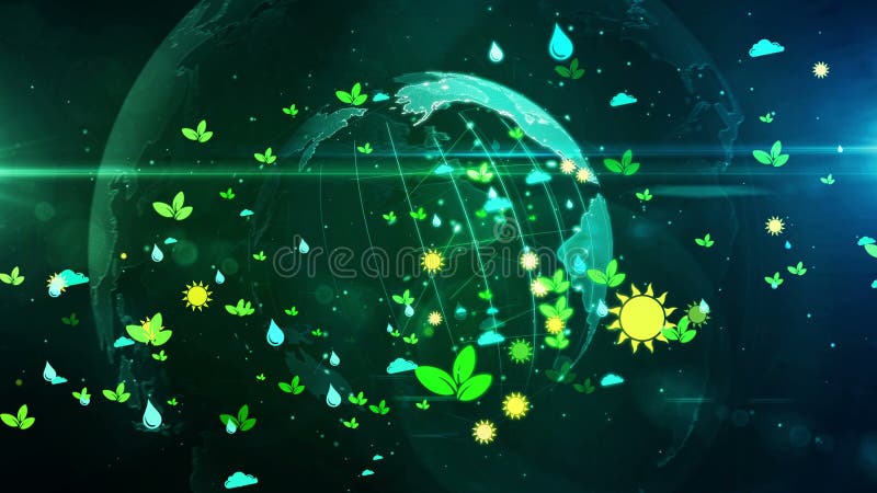 Environment and Ecology Symbols on World Globe Loop and Seamless ...