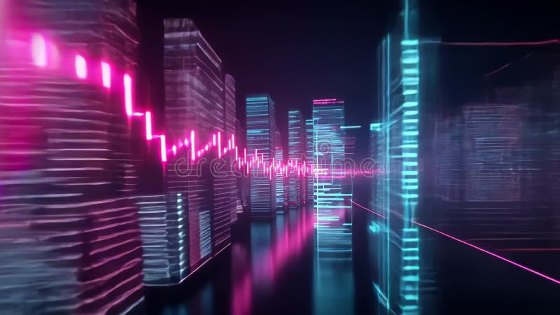 Environment Filled with Neon Lines Moving through a Virtual City ...