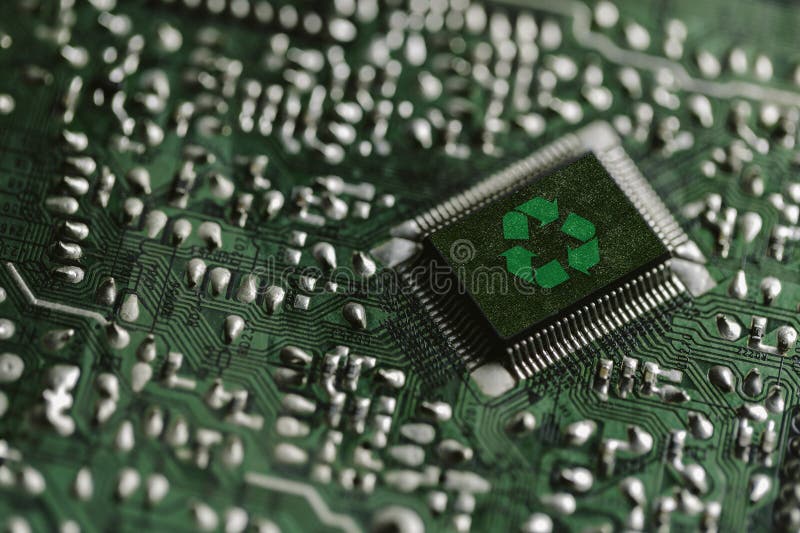 Environment Green Technology Computer Chip. Green World Icon on Circuit ...