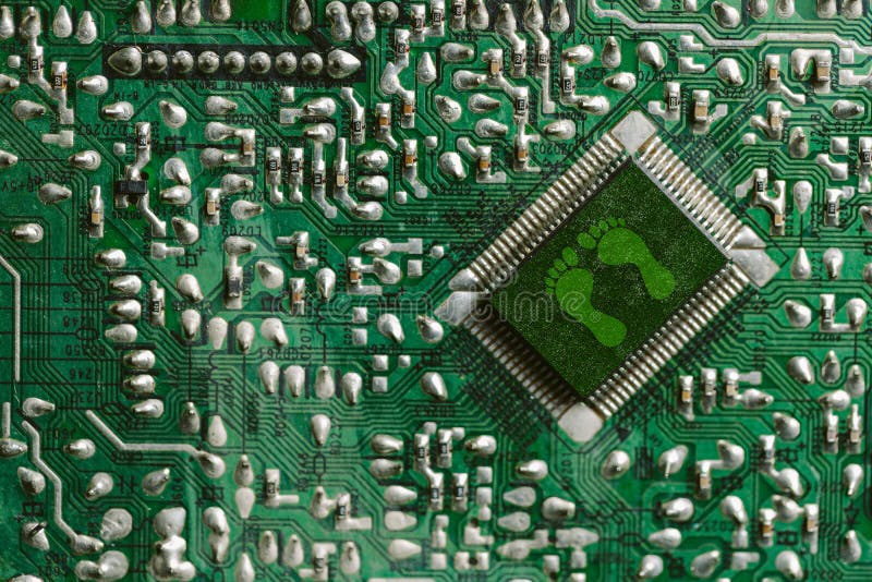 Environment Green Technology Computer Chip. Green World Icon on Circuit ...