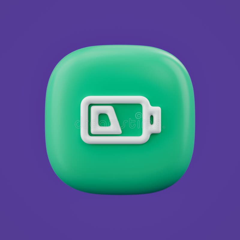 Environment Icon, Battery Status 3d Icon on a Green Button, White ...