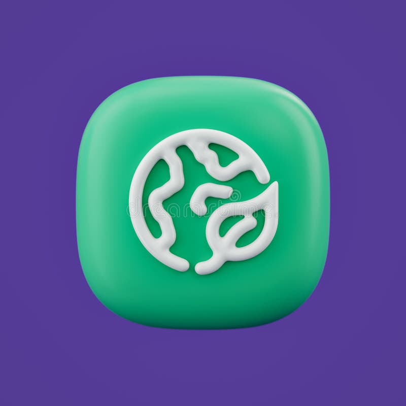 Environment Icon, Ecology 3d Icon on a Green Button, White Outline ...