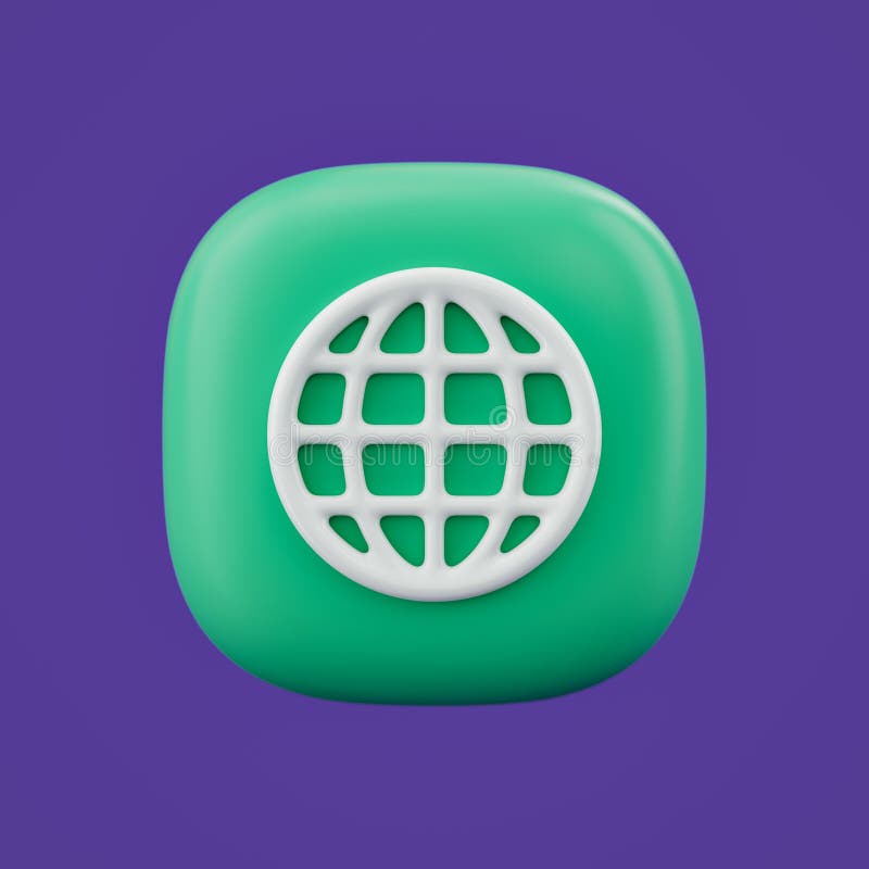 Environment Icon, Globe 3d Icon on a Green Button, White Outline Energy ...