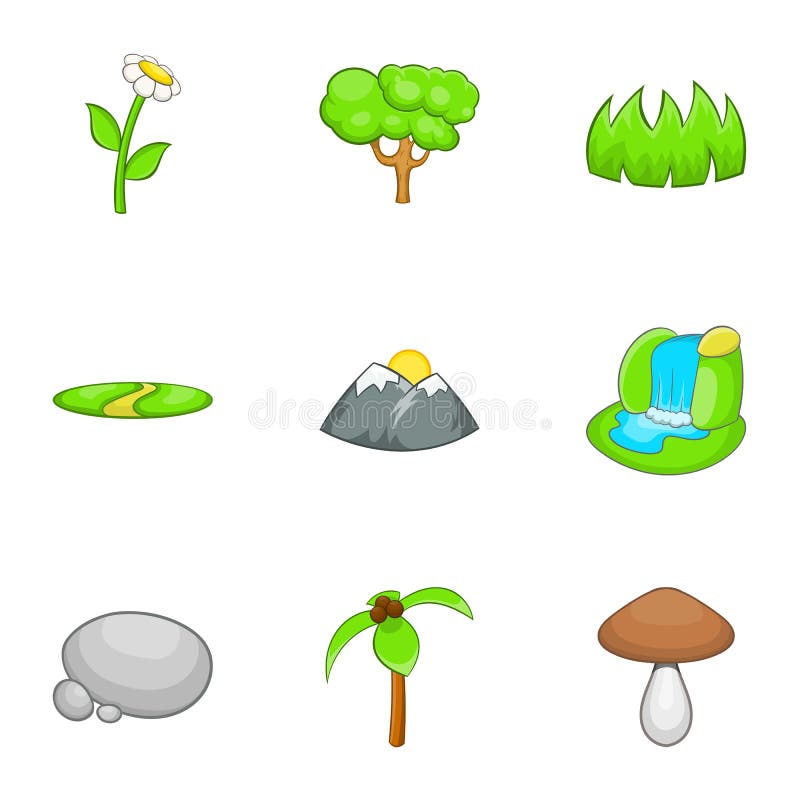 Environment Icons Set, Cartoon Style Stock Vector - Illustration of ...