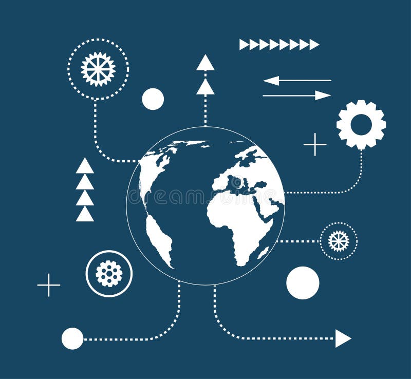 Planet Earth and Mechanical Gear Technology Stock Vector - Illustration ...