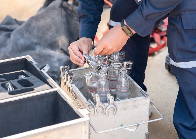 Environment Officer Connect Test Tube for Sampling Air Stock Photo ...