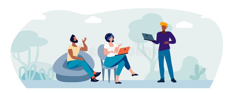 Environment and People.Men and Women Talking in a Comfortable ...