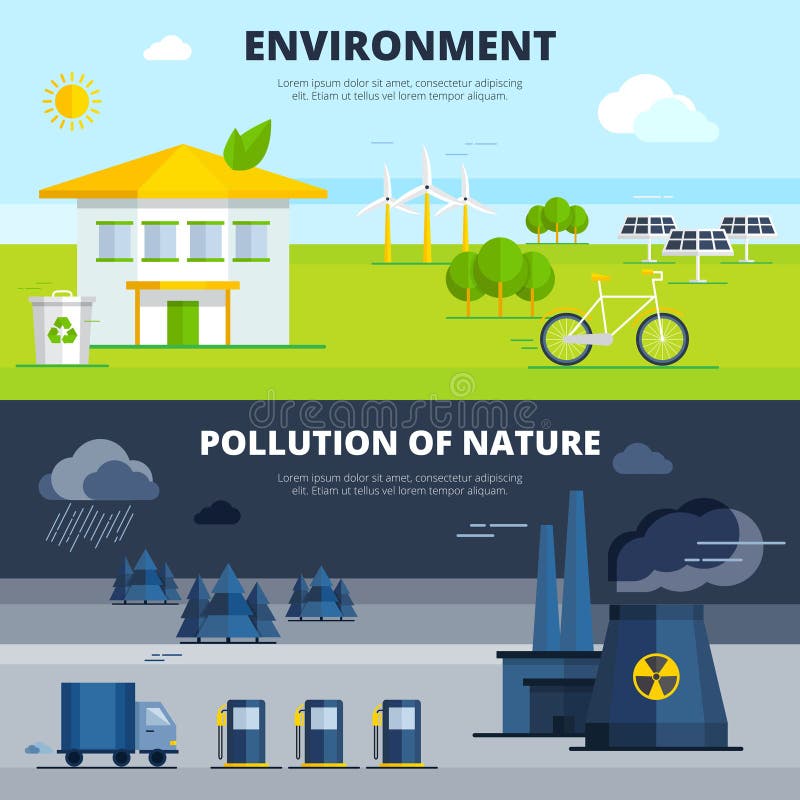 Environment and Pollution Banners Set Stock Vector - Illustration of ...