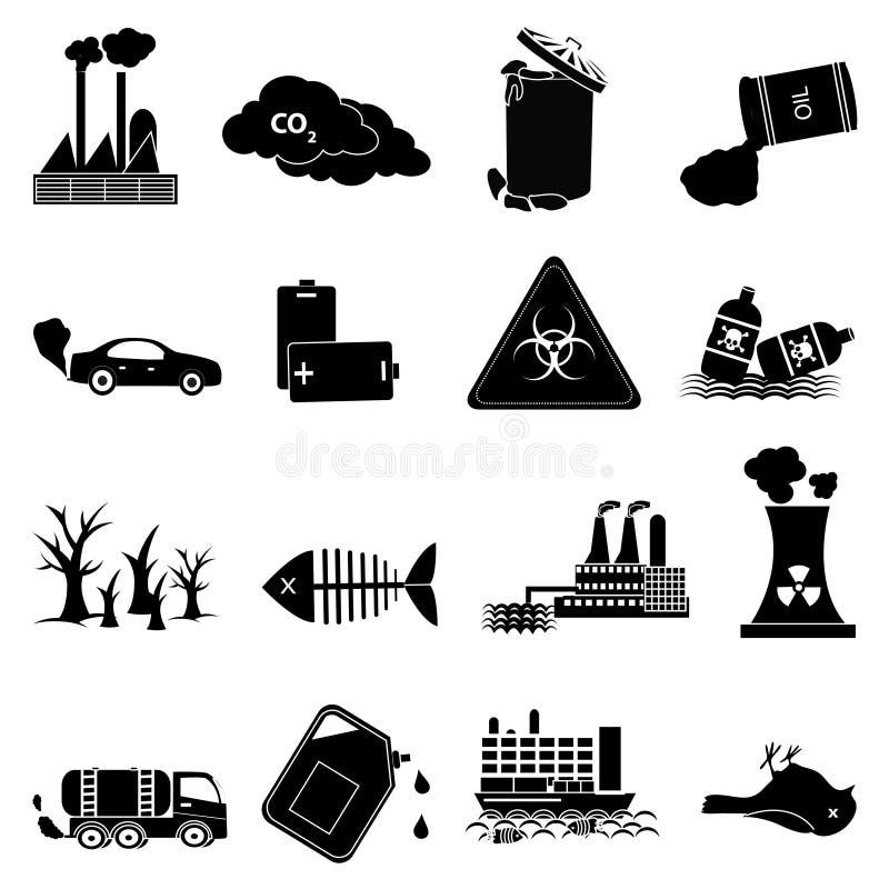 Environment Pollution Icons Set Stock Vector - Illustration of chemical ...