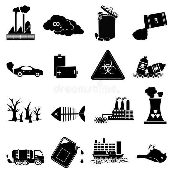 Environment Pollution Icons Set Stock Vector - Illustration of chemical ...