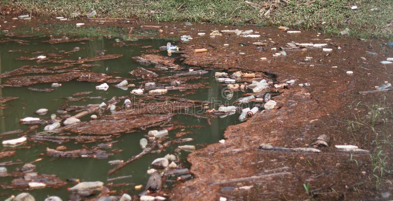 Environment Pollution. Plastic and Trash Pollution on Beautiful Lake ...