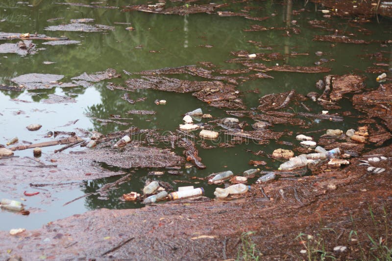 Environment Pollution. Plastic and Trash Pollution on Beautiful Lake ...