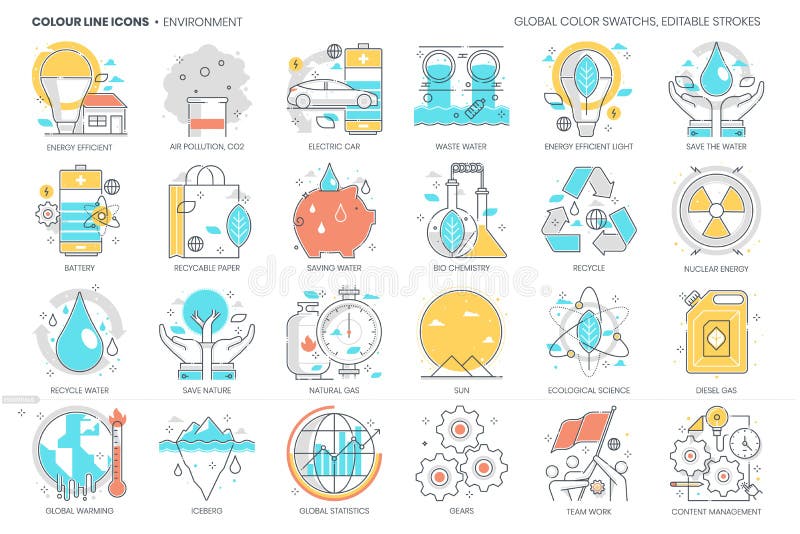 Environment, Pollution Related, Color Line, Vector Icon, Illustration ...