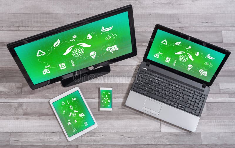 Environment Protection Concept on Different Devices Stock Photo - Image ...