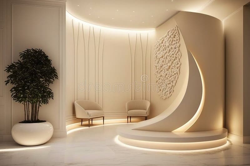 Environment, Small Lobby, White Curved Feature Wall, White Linear ...