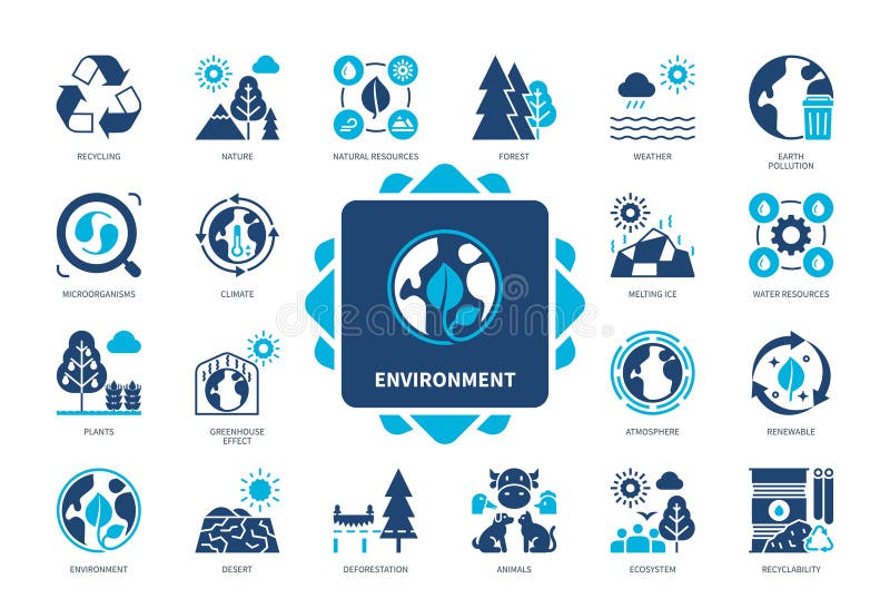 Environment solid icon set stock illustration. Illustration of ...